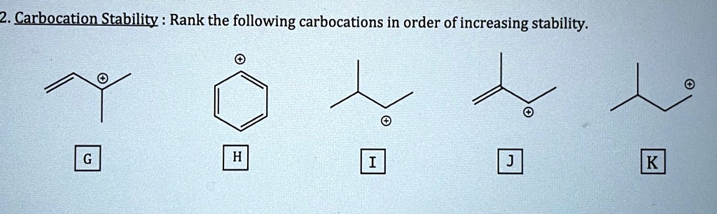 SOLVED: 2. Carbocation Stability Rank the following carbocations in ...