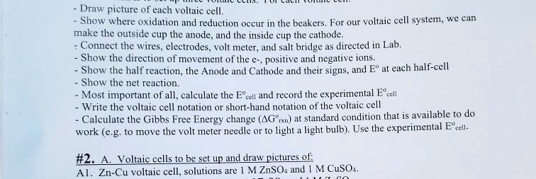 SOLVED: Draw a picture of each voltaic cell. Show where oxidation and reduction occur in the ...