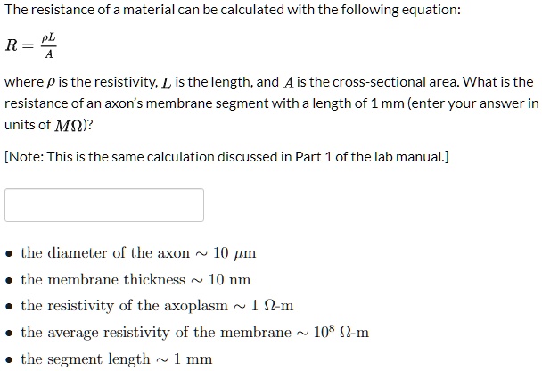SOLVED: The resistance of a material can be calculated with the ...