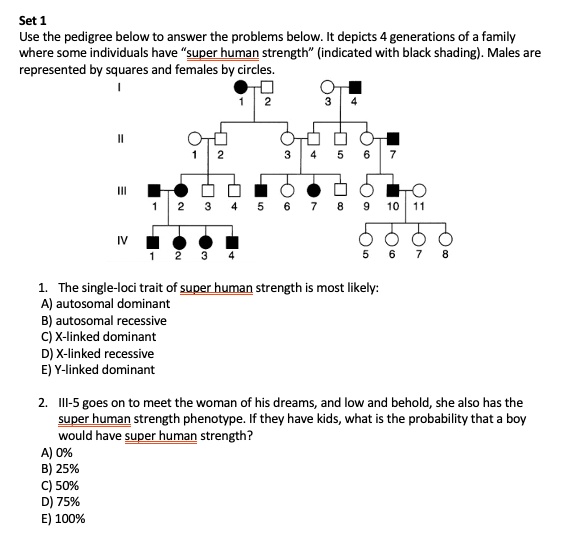 SOLVED:Set 1 Use the pedigree below to answer the problems below: It ...