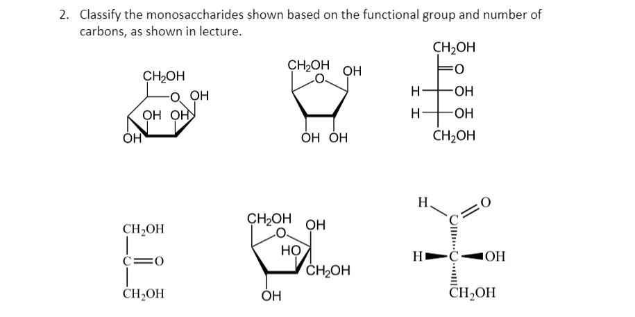 SOLVED: Classify the monosaccharides shown based on the functional ...