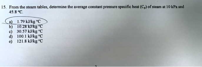 15. From the steam tables, determine the average constant pressure ...