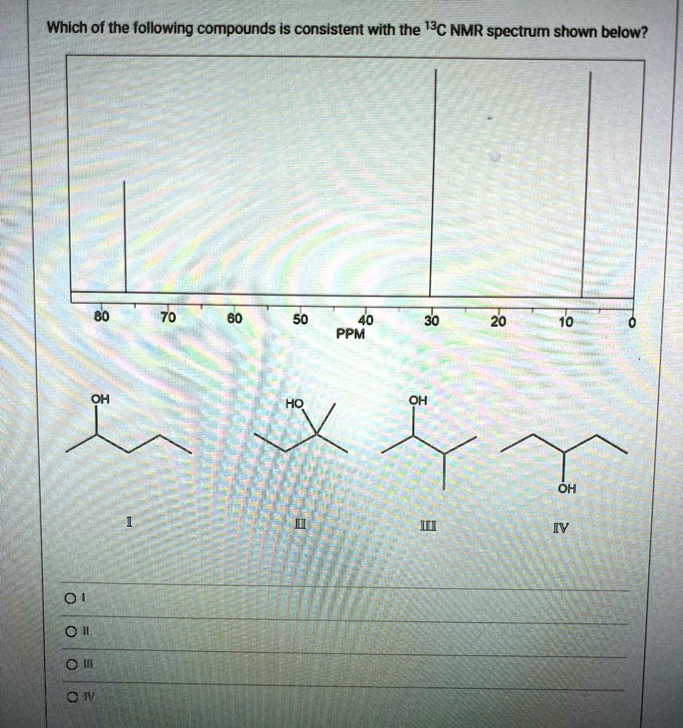 Which of the following compounds is consistent with the 13C NMR spectrum shown below? Which of ...