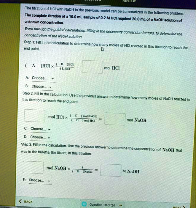 SOLVED:Reter The titratlon of HCI with NaOH In the previous model can be summarized In the ...