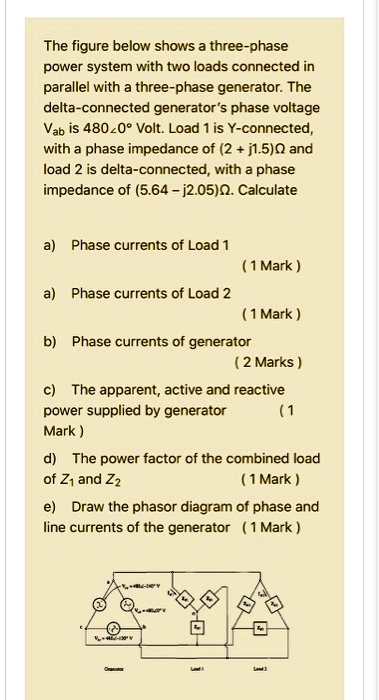 the figure below shows a three phase power system with two loads connected in parallel with a ...