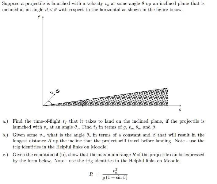 Suppose a projectile is launched with a velocity vo at some angle θ up ...