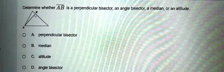 Determine whether AB is a perpendicular bisector, an angle...