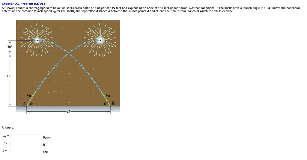 a fireworks show is choreographed to have two shells cross paths at a ...