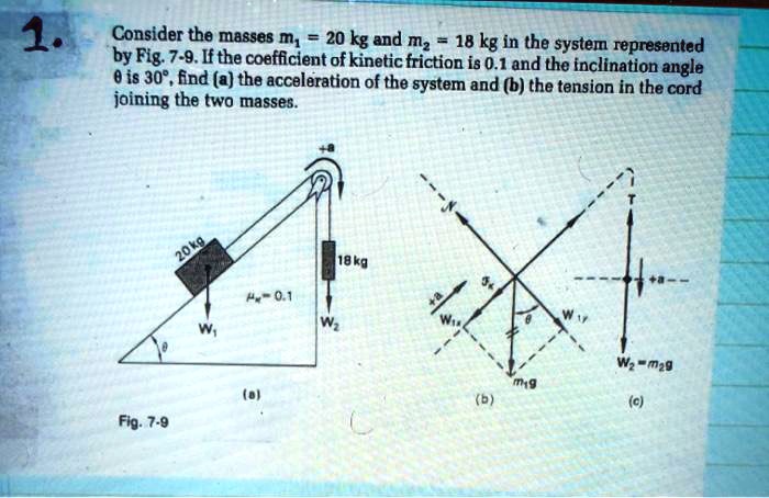 1 consider the masses m 20 kg and mz 18 kg in the system represented by fic7 9 ifthe coefficient ...