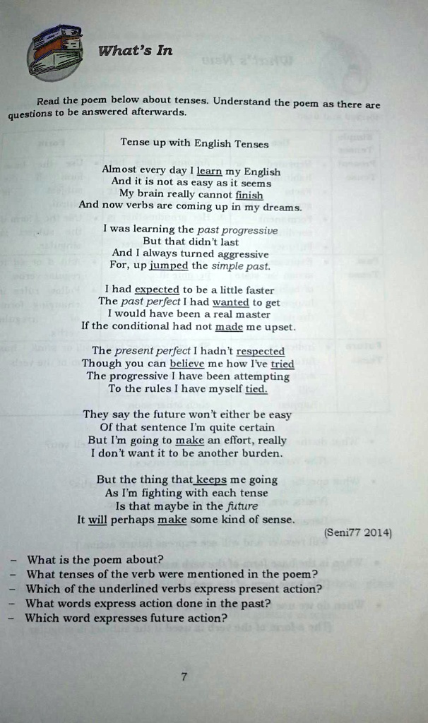 SOLVED: Read the poem below about tenses. Understand the poem as there ...