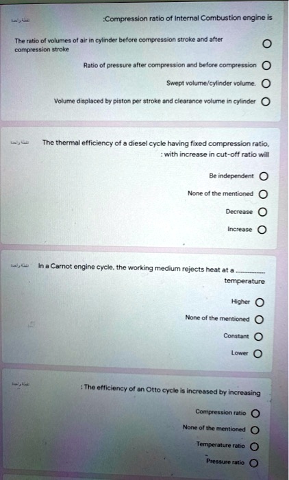 SOLVED: Compression ratio of Internal Combustion engine is The ratio of ...