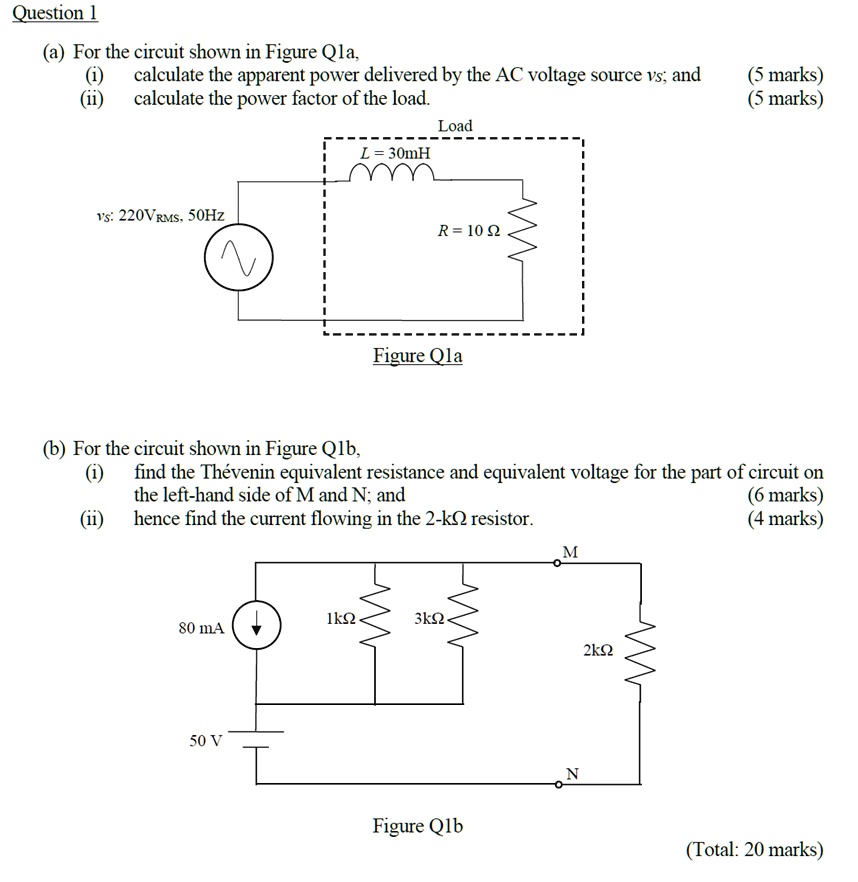 SOLVED: Texts: Question 1 (a) For the circuit shown in Figure Q1a, (i) calculate the apparent ...