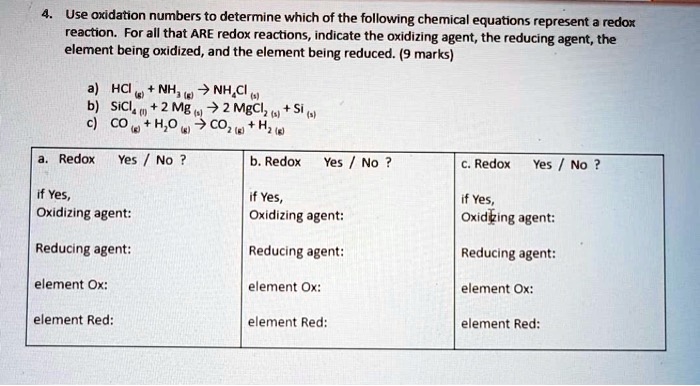 4. Use oxidation numbers to determine which of the following chemical ...