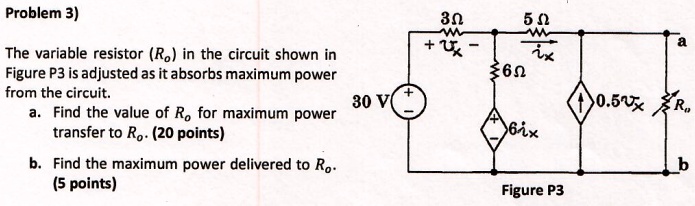 Problem 3) 30 W 5 The variable resistor (R.) in the circuit shown in Figure P3 is adjusted as it ...