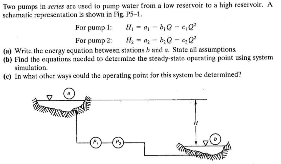 SOLVED: Two pumps in series are used to pump water from a low reservoir ...