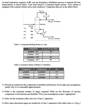 As head separations engineer at BP, you are designing a distillation ...