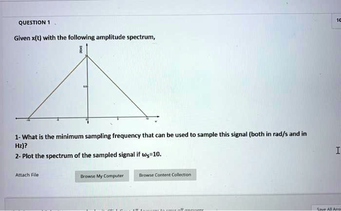 SOLVED: Given x(t) with the following amplitude spectrum, Tane 1-What ...