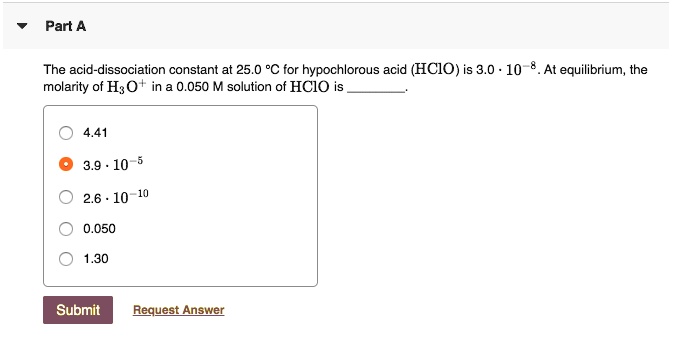 Solved The Acid Dissociation Constant At 25 0 Â°c For Hypochlorous