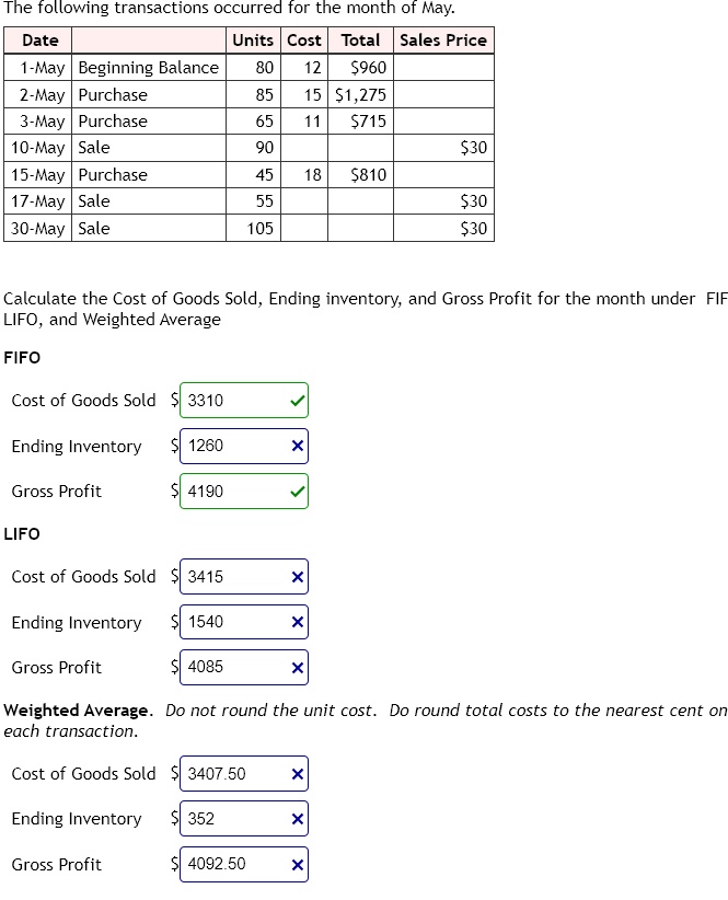 The following transactions occurred for the month of May. Calculate the ...
