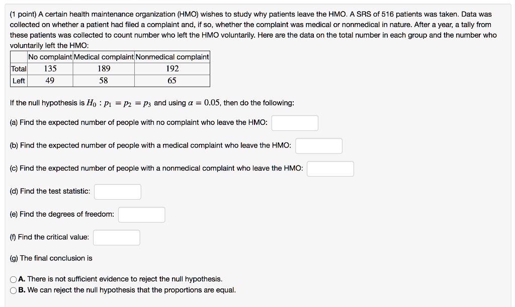 SOLVED: point) A certain health maintenance organization (HMO) wishes ...