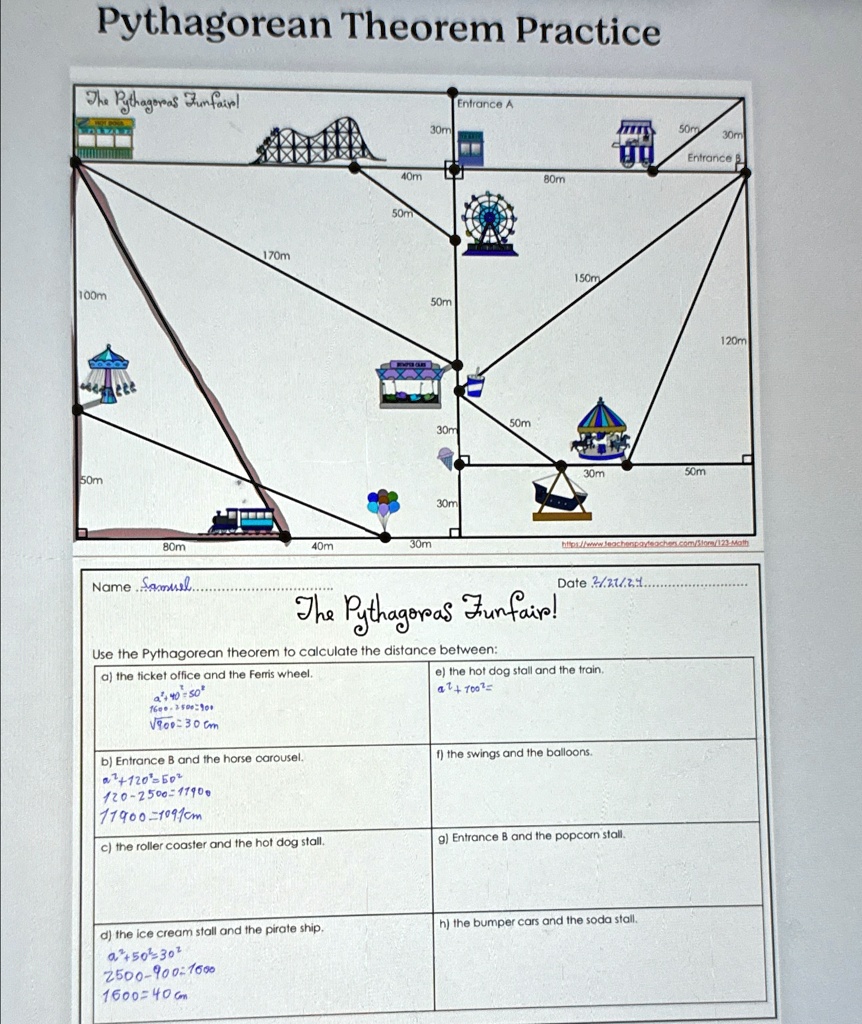 Pythagorean Theorem Practice The Pythagoras Funfair! Entrance A 30m ...