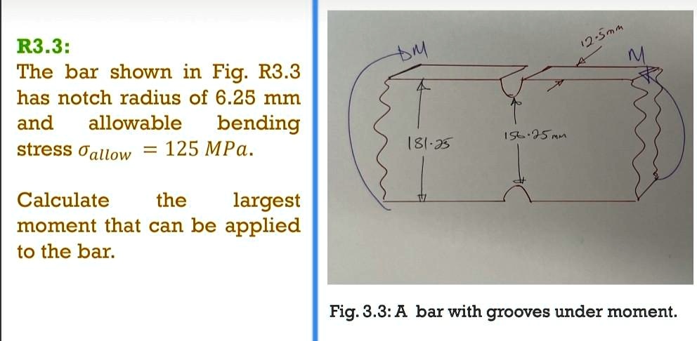 R3.3: The bar shown in Fig. R3.3 has a notch radius of 6.25 mm and ...