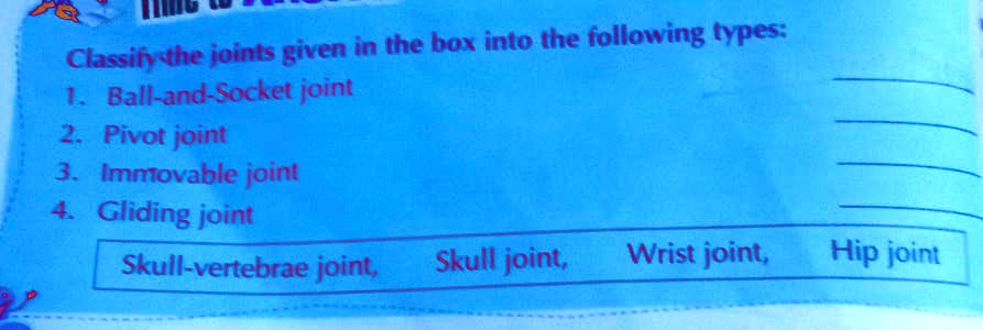 [GET ANSWER] Classify the joints given in the box into the following types: 1. Ball-and-Socket ...
