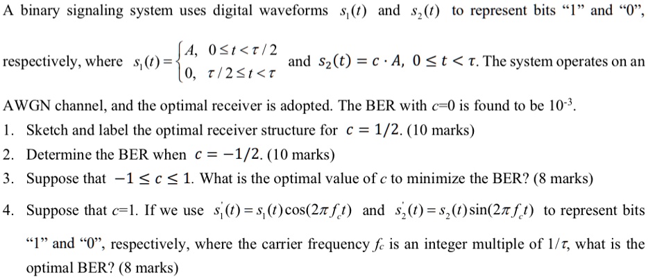 SOLVED: A binary signaling system uses digital waveforms represent bits ...