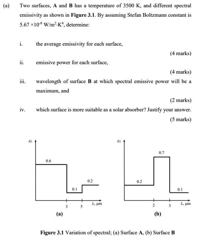 SOLVED: Two surfaces; A and B, have temperatures of 3500 K and ...