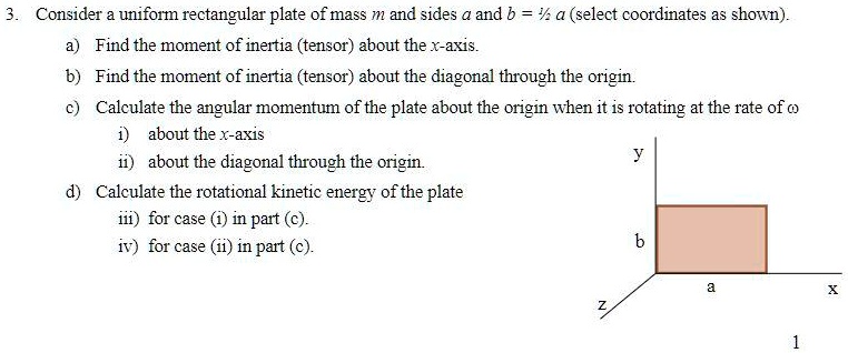 3. Consider a uniform rectangular plate of mass m and sides a and b = ½ ...