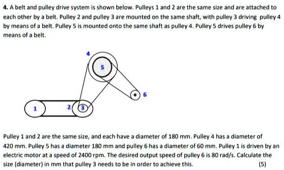4. A belt and pulley drive system is shown below. Pulleys 1 and 2 are ...