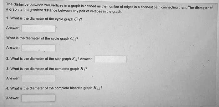 SOLVED: Texts: The distance between two vertices in a graph is defined as the number of edges in ...