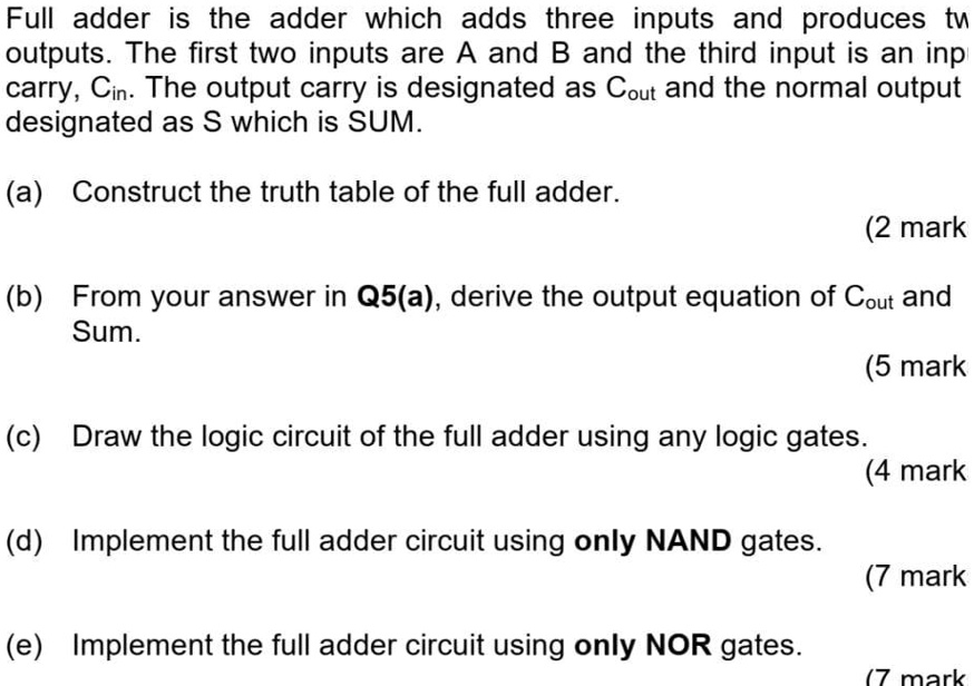 SOLVED: Full adder is the adder which adds three inputs and produces th ...