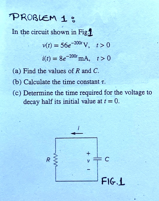 In the circuit shown in Fig, v(t) = 56e^(-200t)V, t > 0 and i(t) = 8e^(-200t)mA, t > 0. (a) Find ...