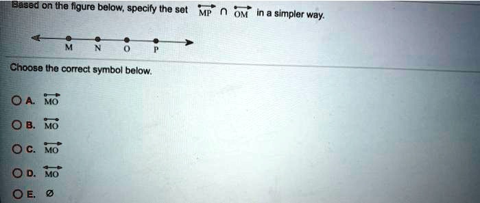 Based on the figure below, specify the set MP∩OM in a simpler way. Choose the correct symbol ...
