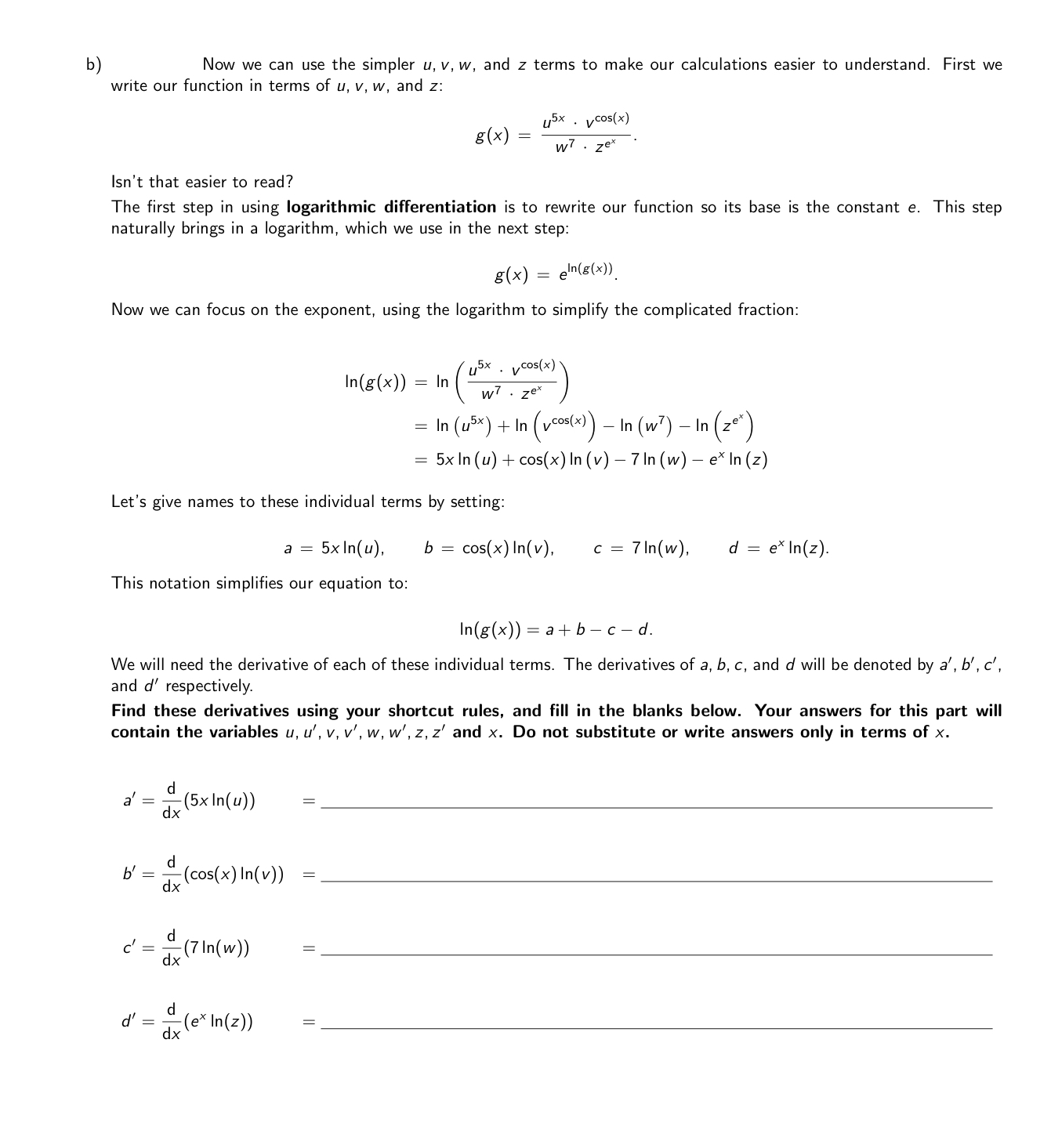 SOLVED: b) Now we can use the simpler u, v, w, and z terms to make our ...