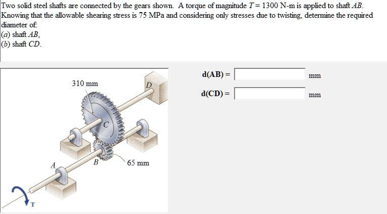 SOLVED: Two solid steel shafts are connected by the gears shown. A ...