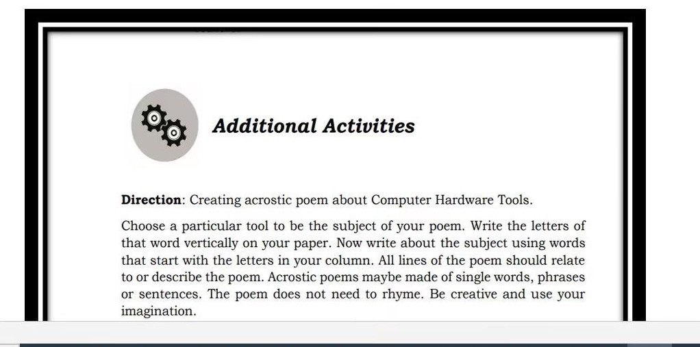 additional activities direction creating acrostic poem about computer ...