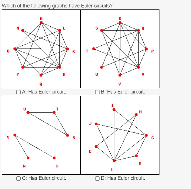 which of the following graphs have euler circuits a has euler circuit b ...