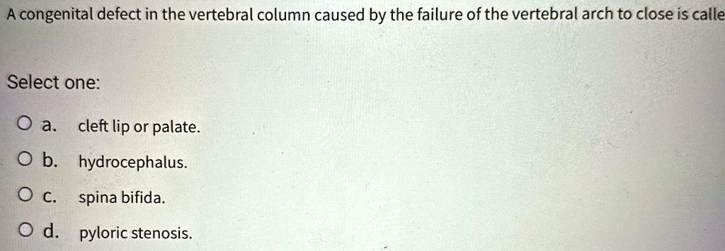 a congenital defect in the vertebral column caused by the failure of ...