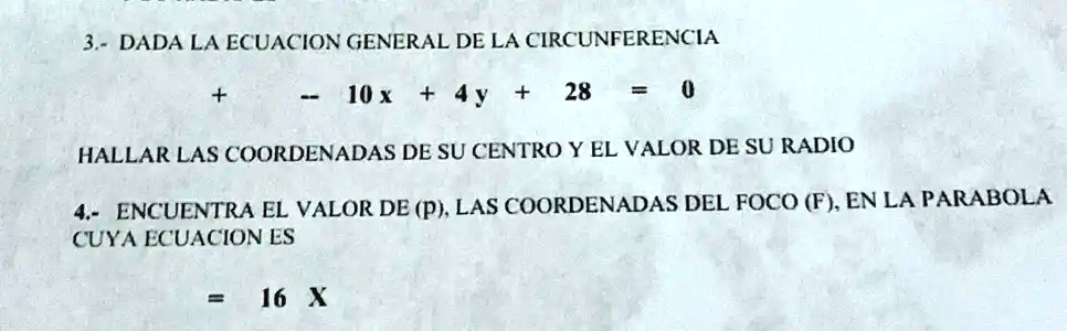 SOLVED: Given the general equation of the circumference: 10x + 4y = 28 ...