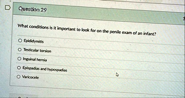 question 29 what conditions is it important to look for on the penile ...