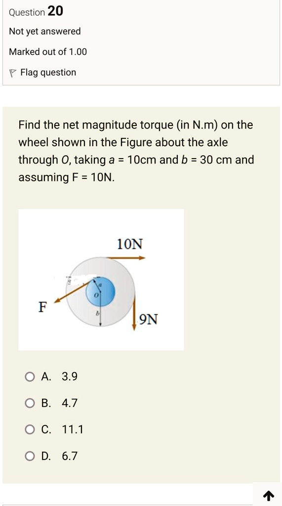 SOLVED: Find the net magnitude torque (in N.m) on the wheel shown in ...