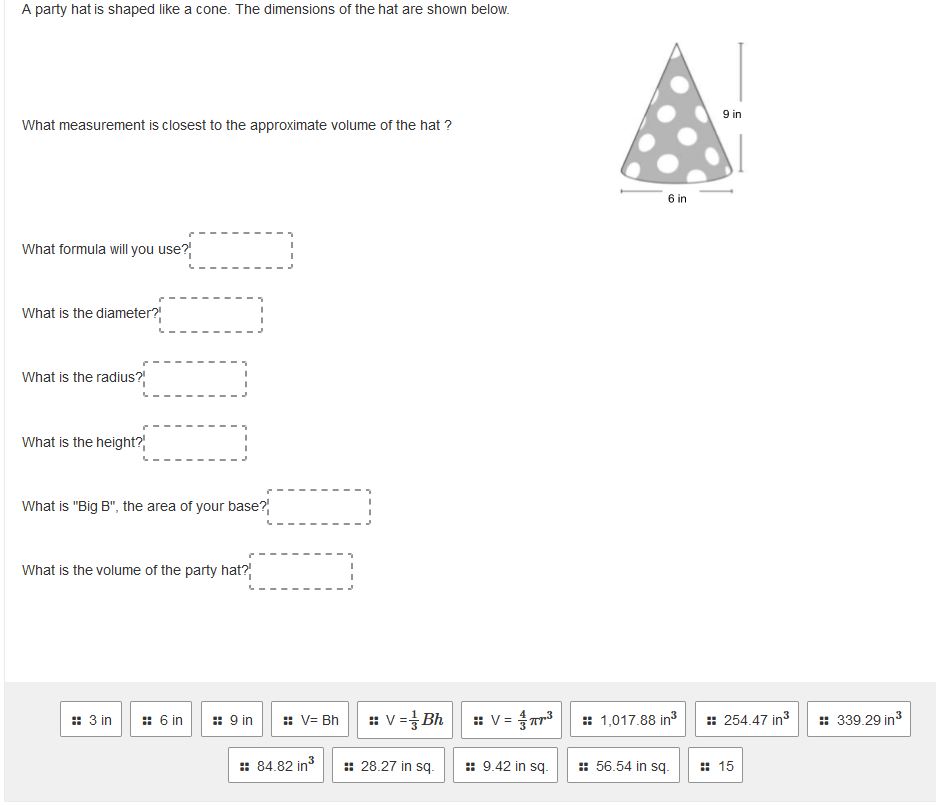 a party hat is shaped like a cone the dimensions of the hat are shown ...