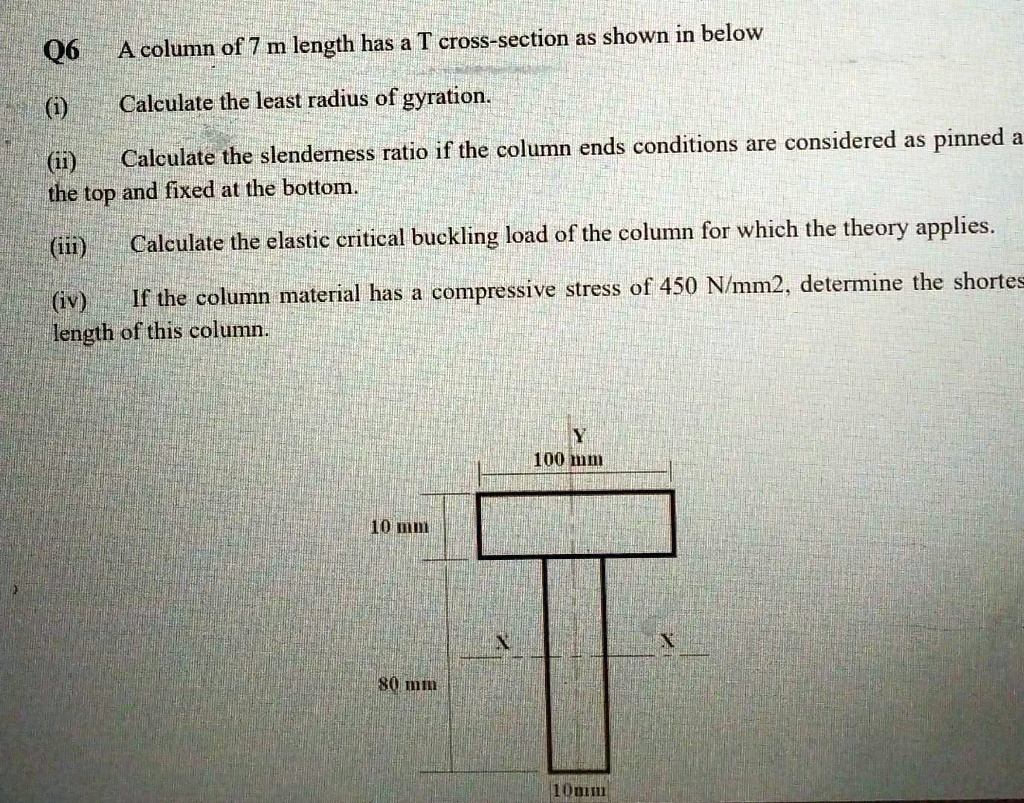 Solved Q6 A Column Of 7 M Length Has A T Cross Section As Shown Below I Calculate The Least