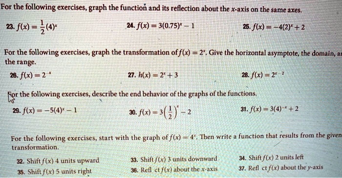 SOLVED: For the following exercises, graph the function and its reflection about the x-axis on ...