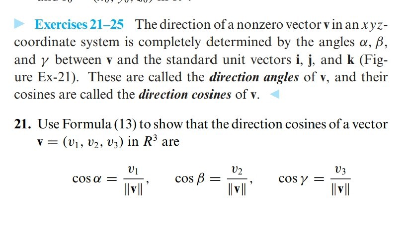 exercises 21 25 the direction of a nonzero vector mathbfv in an x y z coordinate system is ...
