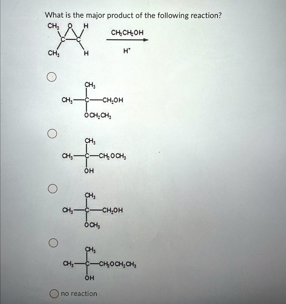 What is the major product of the following reaction? CH3 H CH2CH2OH CH3 C H H^+ CH3 CH3-C-CH2OH ...