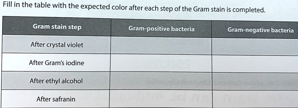 Fill in the table with the expected color after each step of the Gram ...