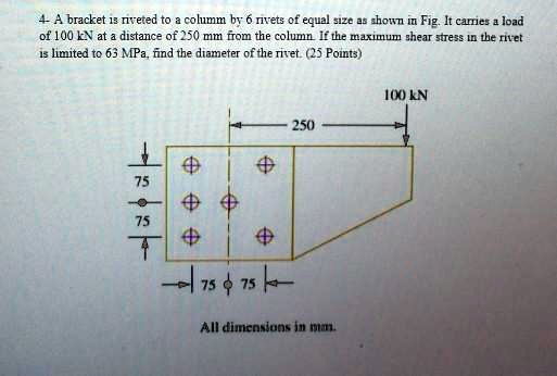 A bracket is riveted to a column by 6 rivets of equal size as shown in ...